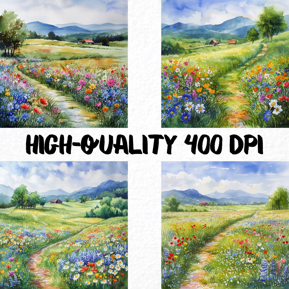 Watercolor Spring Meadow Png, Floral Field Illustration (digital ...