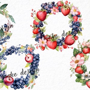 Watercolor Fruit Wreath Clip Art Summer Fruits Wedding Invitation ...