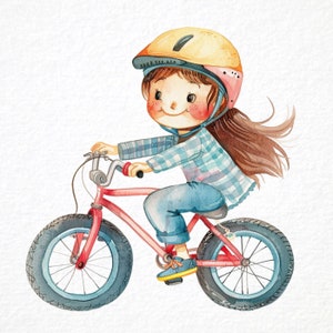 Watercolor Kid Riding Bicycle Clipart 10 Png, Kids Graphics, Toddler ...