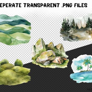 Watercolor Landscape Clipart, Nature Elements, Biomes (75 PNG) (digital ...