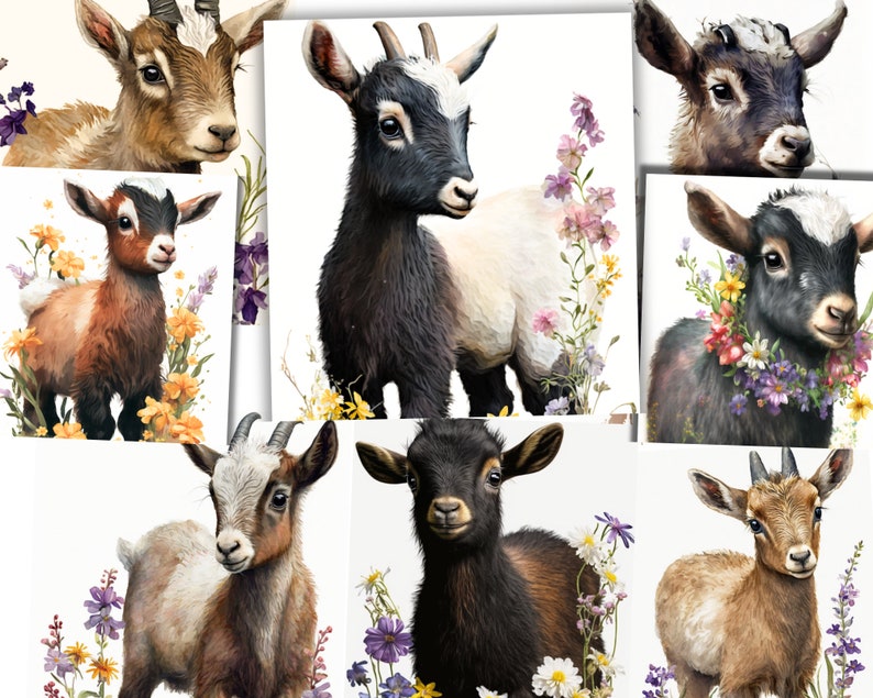 Cute Goat Watercolor Clip Art Funny Kid Design Bundle - Etsy