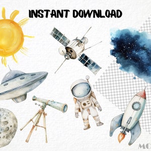 Watercolor Cute Space Adventure Clipart 58 Png, Nursery Planets, Stars ...