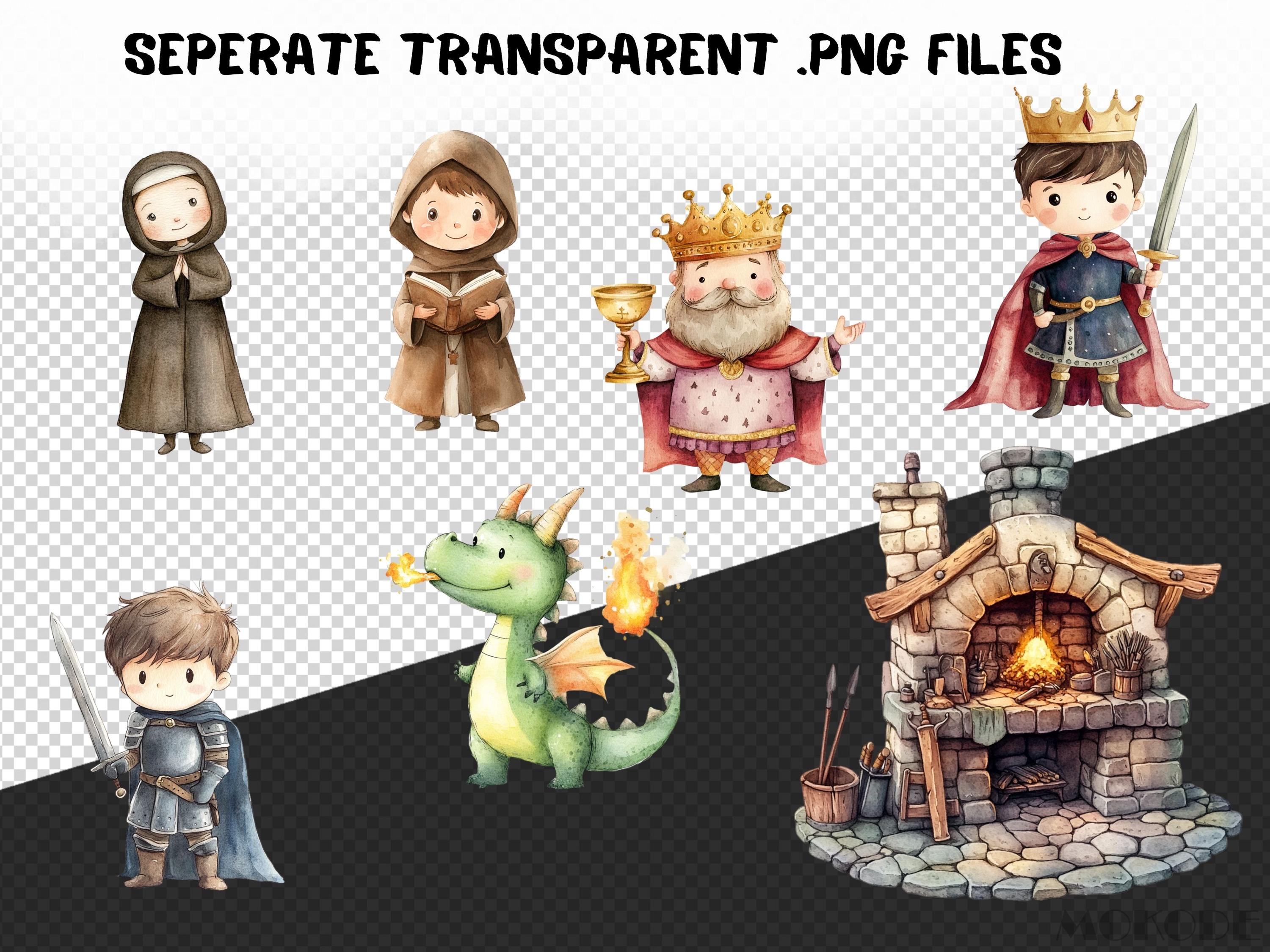 Watercolor Medieval Knight Clipart, Castle, Dragon (52 PNG) (instant ...