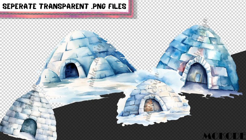 Watercolor Igloo Clipart, Set of 22, Transparent Background PNG, Snow ...