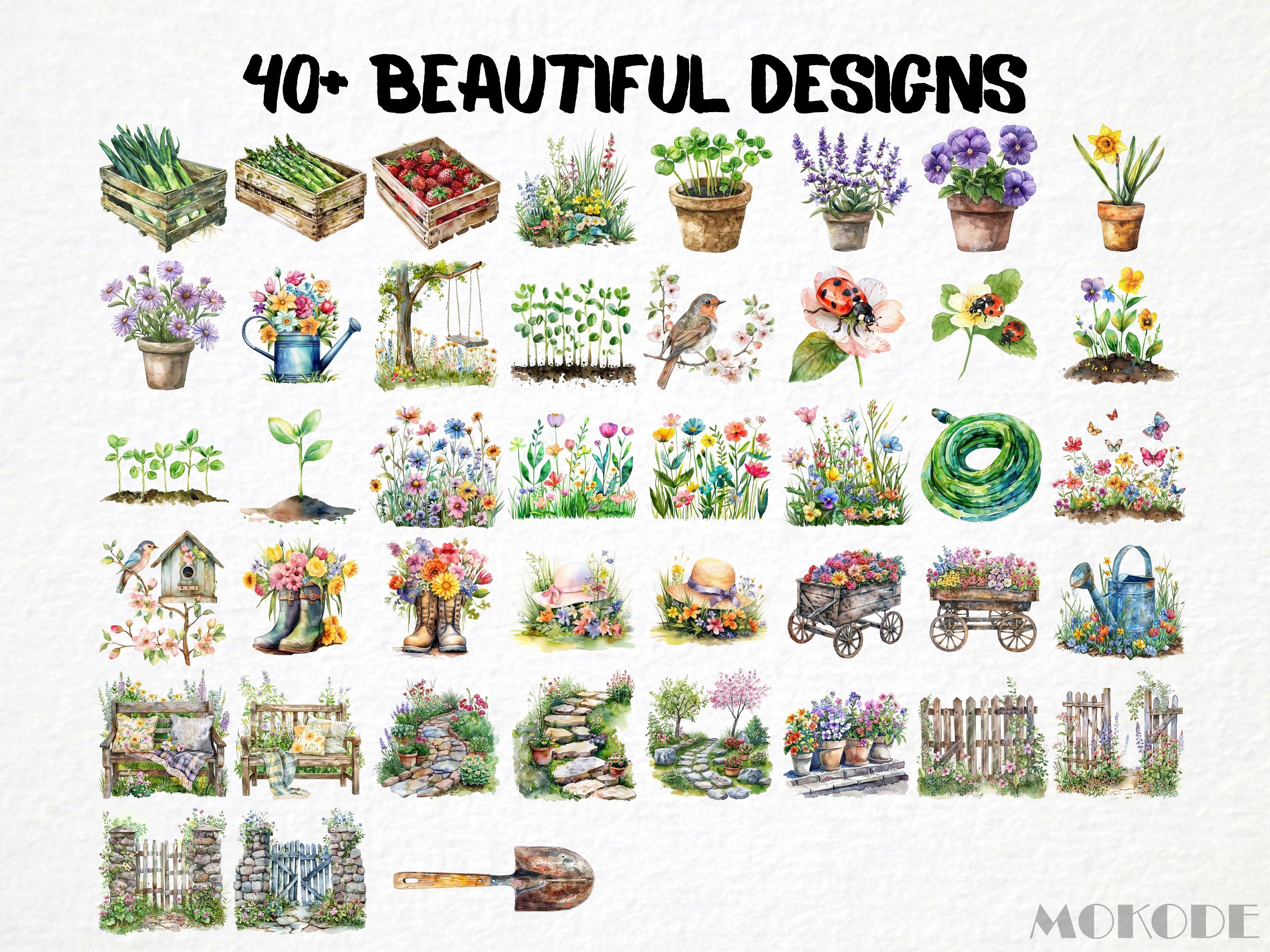 Watercolor Spring Garden Clipart 40 Png, Fresh Spring Floral ...
