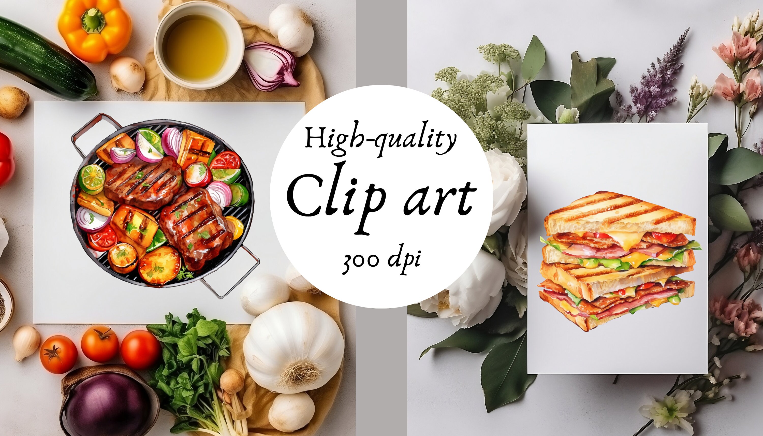 Watercolor Barbecue Clipart Set of 30, Bundle BBQ Png, Grill Food ...