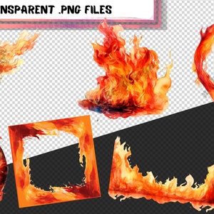 Fiery Borders Clipart Flame Graphics, Set of 17, Fire Illustrations ...