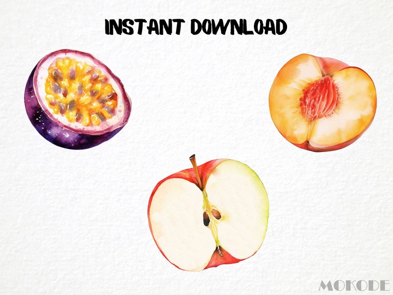 Watercolor Fruit Slices Clipart 30 Png Sweet Fruits Cut in - Etsy