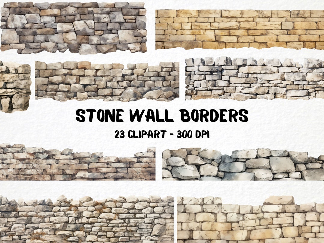 Watercolor Stone Wall Borders 23 Png Clipart Bundle, DIY Graphics ...