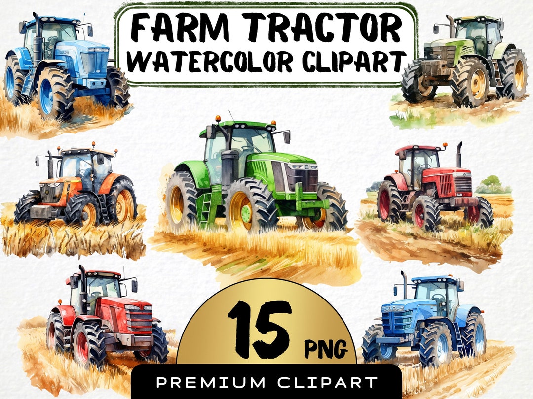 Watercolor Farm Tractor Clipart 15 Png, Farm Fieldwork Graphic, Green ...