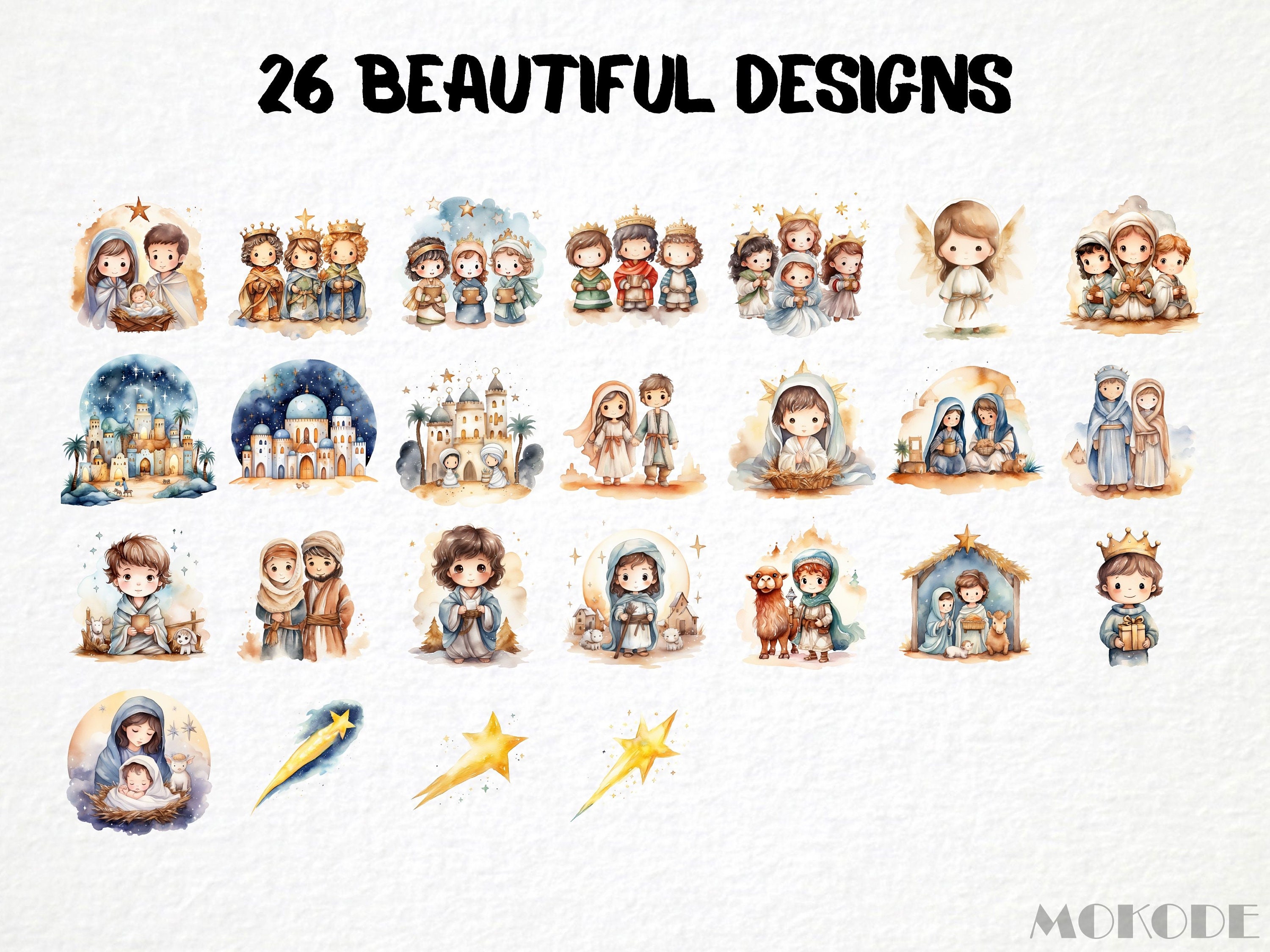 Christmas Cute Nativity Clipart, Nativity Scene, Watercolor Jesus ...