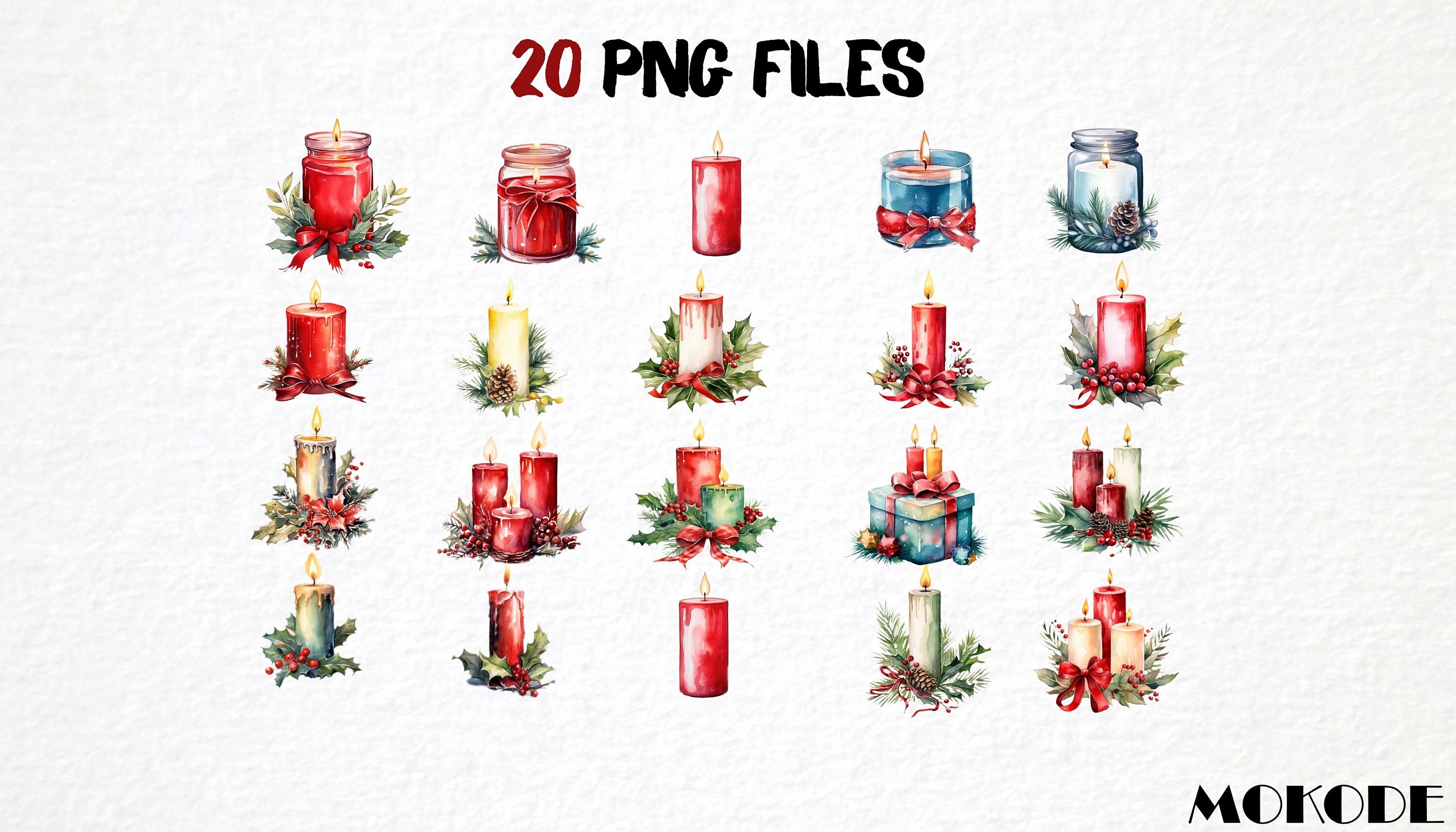 Watercolor Christmas Candles Clipart Set of 20 Festive Red - Etsy