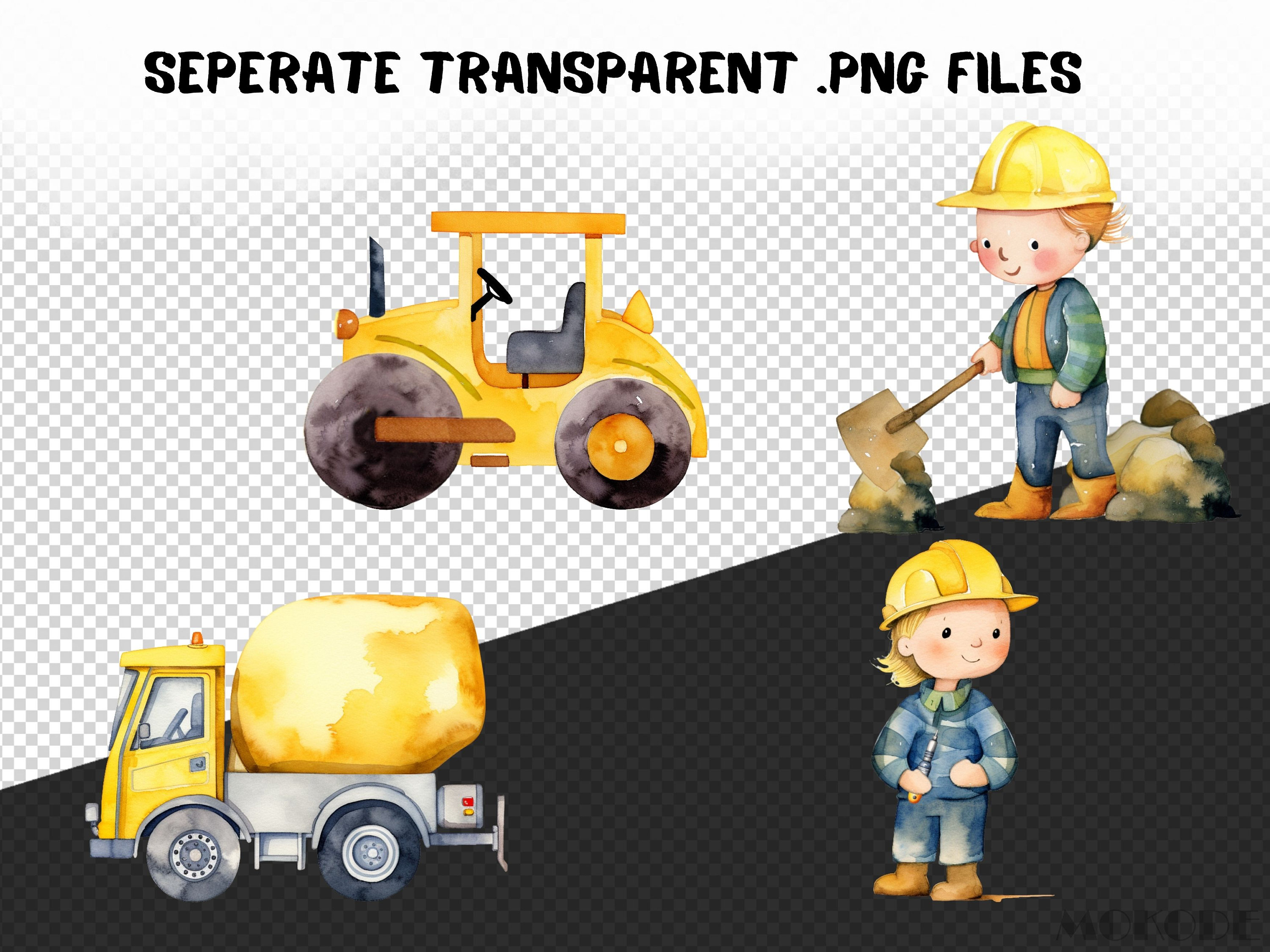 Watercolor Construction Clipart, 33 Png, Construction Vehicle Instant ...