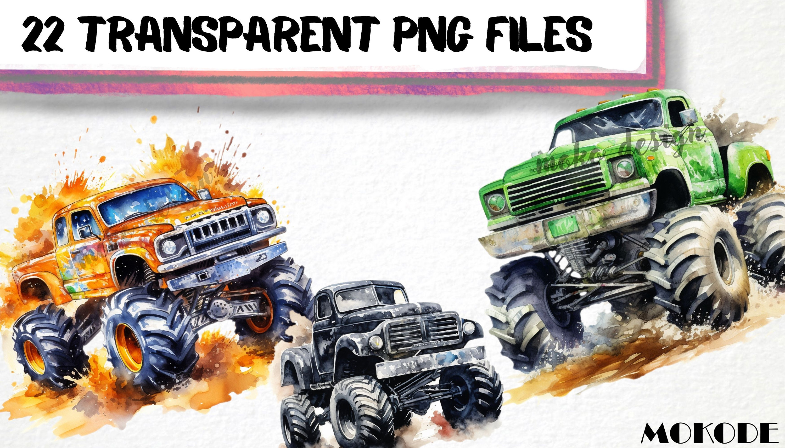 Watercolor Monster Truck Clipart Set, Boy Nursery Art (digital Art ...