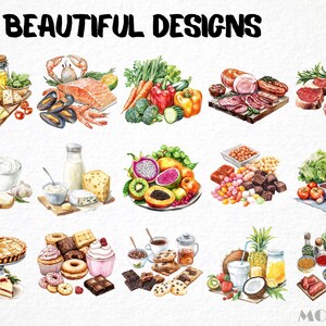Watercolor Food Groups Clipart, Cooking Graphics (58 PNG), Commercial ...