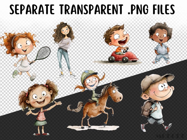 Funny Kids Watercolor Clipart, School Illustrations (75 PNG) (digital ...