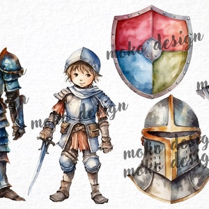 18 Watercolor Medieval Knights Clip Art Middle Age Castle Clipart ...