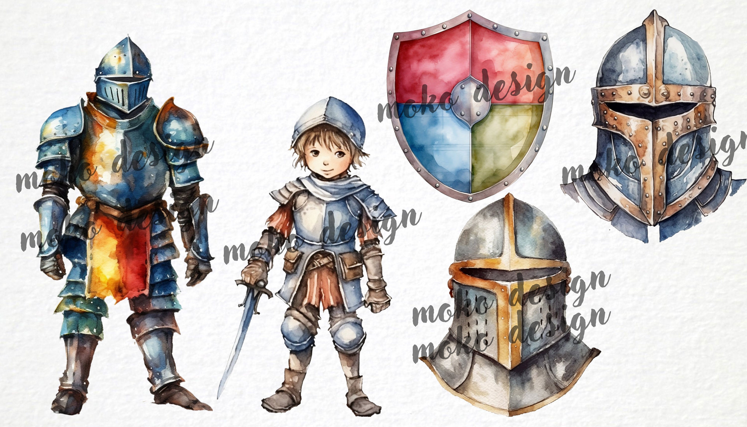 18 Watercolor Medieval Knights Clip Art Middle Age Castle - Etsy UK
