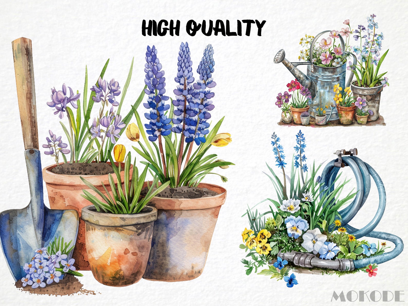 Watercolor Gardening Clipart, Vintage Spring Garden Tools (instant ...