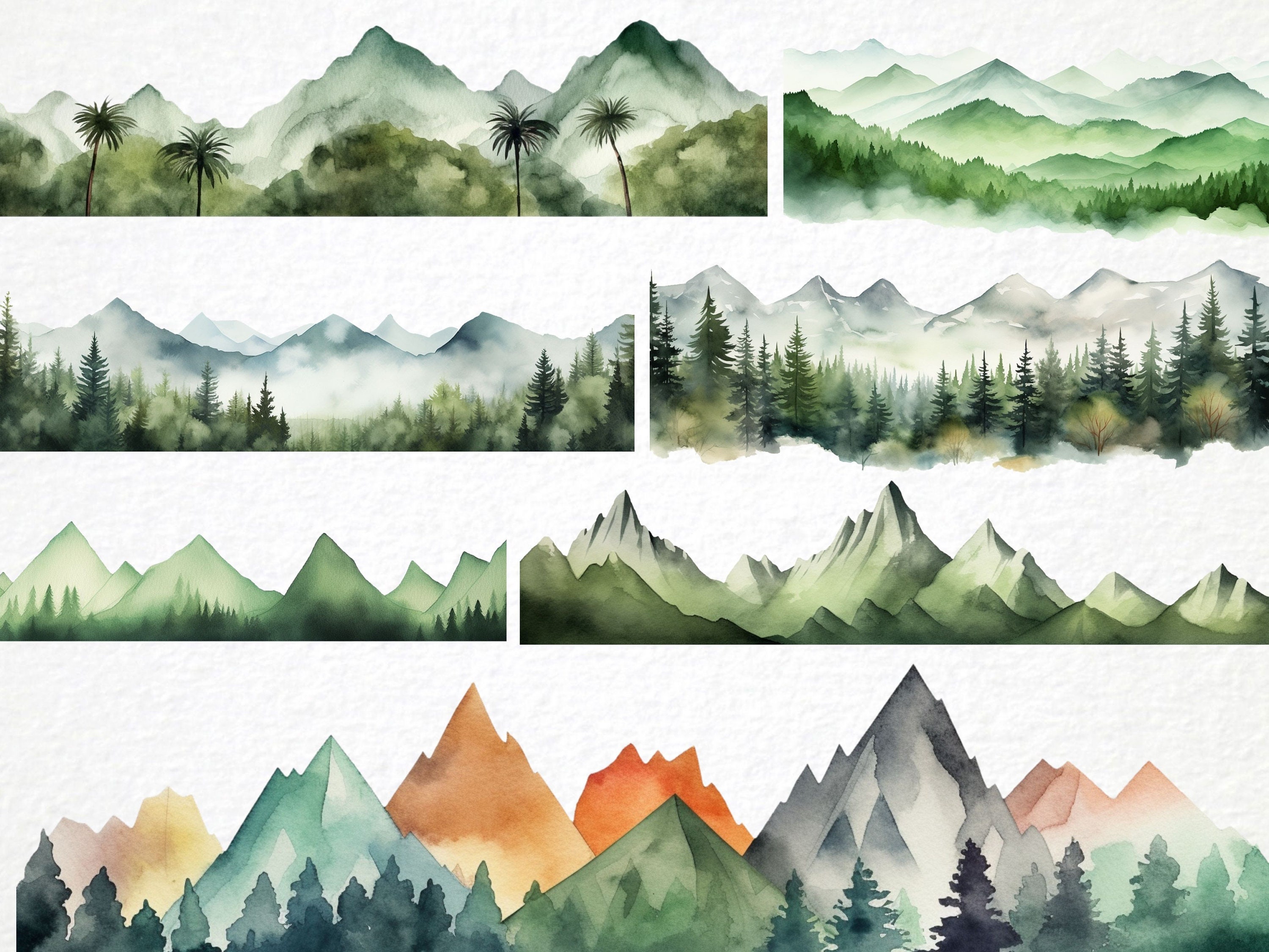 Watercolor Mountain Borders 65 Clipart Bundle DIY Nature - Etsy