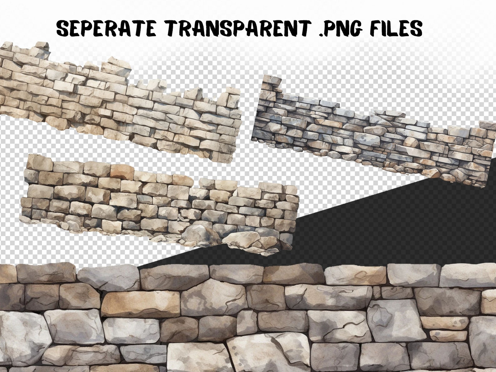 Watercolor Stone Wall Borders Clipart, DIY Graphics (23 PNG) - Etsy
