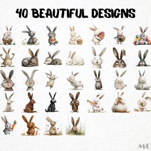 Funny Bunny Vol.2 Clipart 40 Png, Cute Caricature Pets, Quirky Rabbit ...