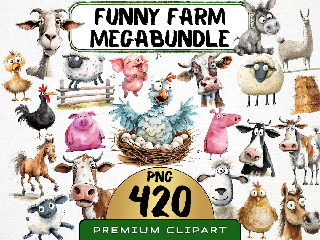 Funny Farm Animals Megabundle Clipart 420 Png, Cute Caricature Sheep ...
