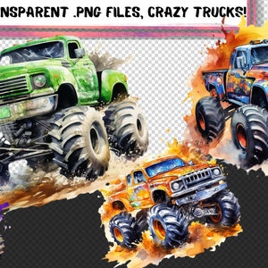 Watercolor Monster Truck Clipart, Set of 22, Boy Nursery Car ...