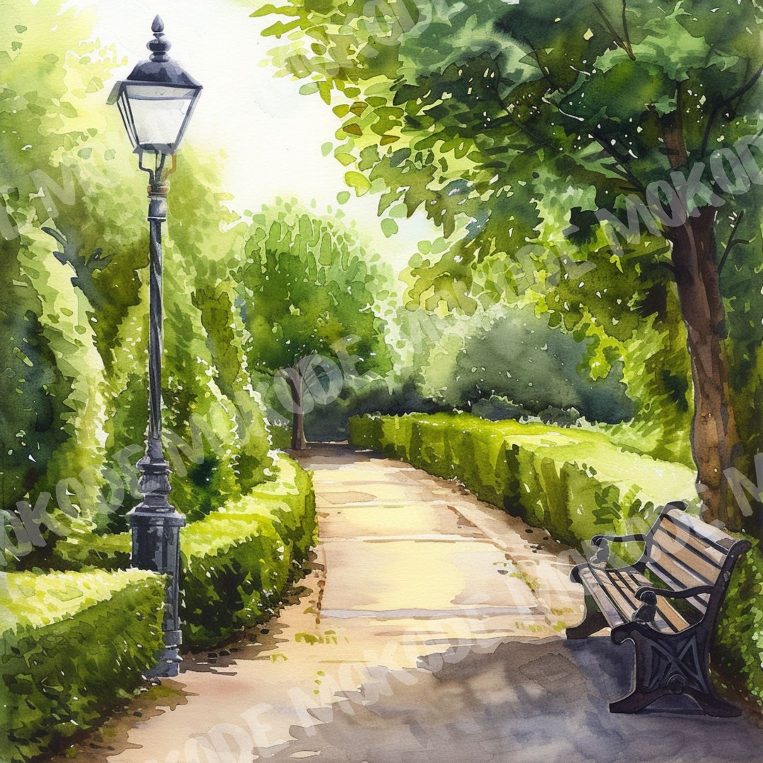 12 High Quality Watercolor City Park Designs Png, Sunny Garden Walk ...