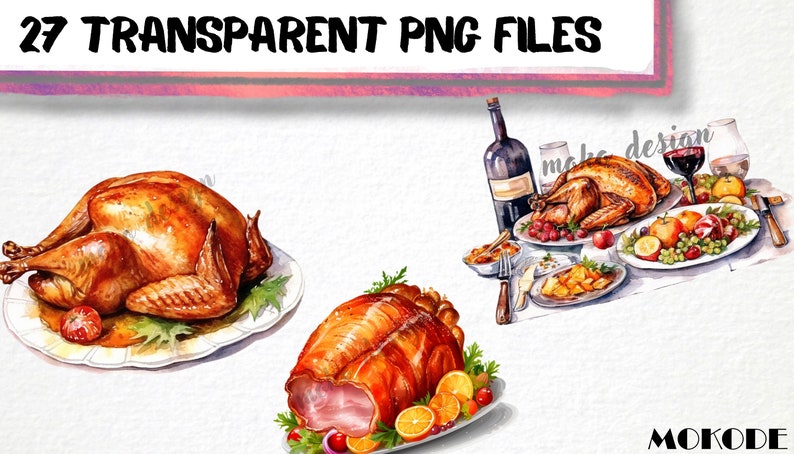 Watercolor Turkey Dinner Clipart Set of 27 (Download Now) - Etsy