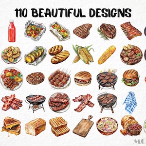 Watercolor BBQ Party Clipart 110 Png, Summer Barbecue, Grill ...