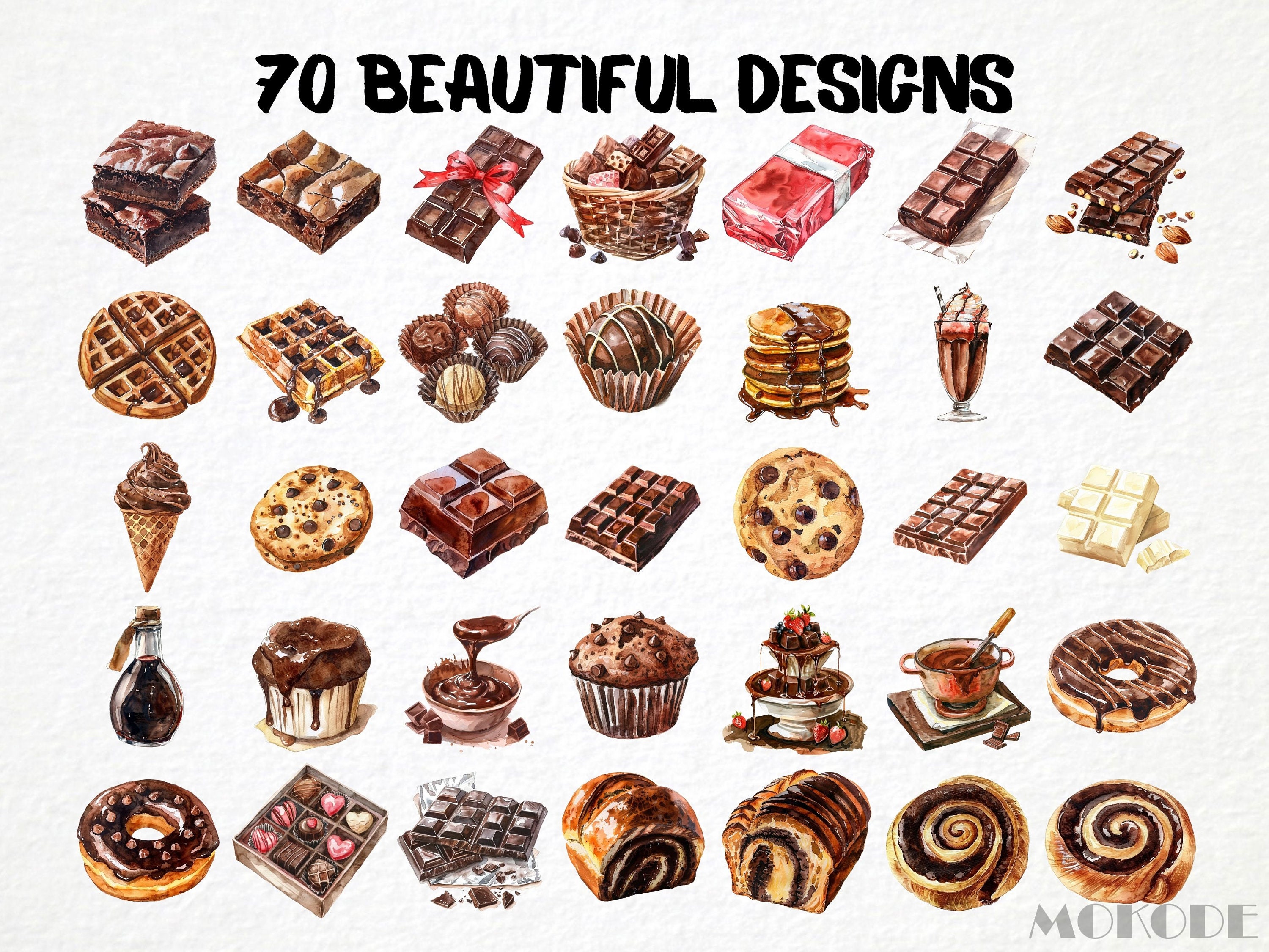 Watercolor Chocolate Clipart, Cocoa Treats, Commercial Use (70 PNG) - Etsy