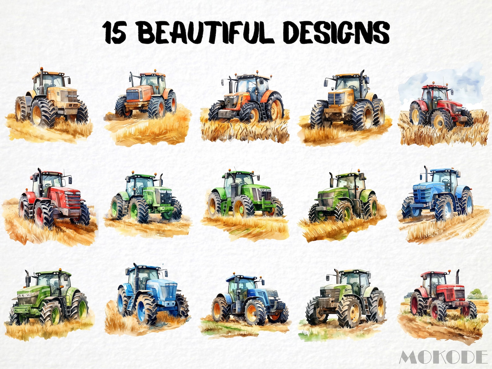Watercolor Farm Tractor Clipart, Fieldwork Graphics (15 PNG) - Etsy