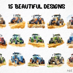 Watercolor Farm Tractor Clipart 15 Png, Farm Fieldwork Graphic, Green ...