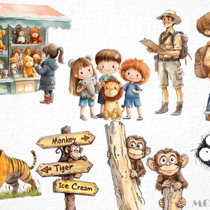 Watercolor Zoo Animals Clipart, School Trip Illustration (digital ...