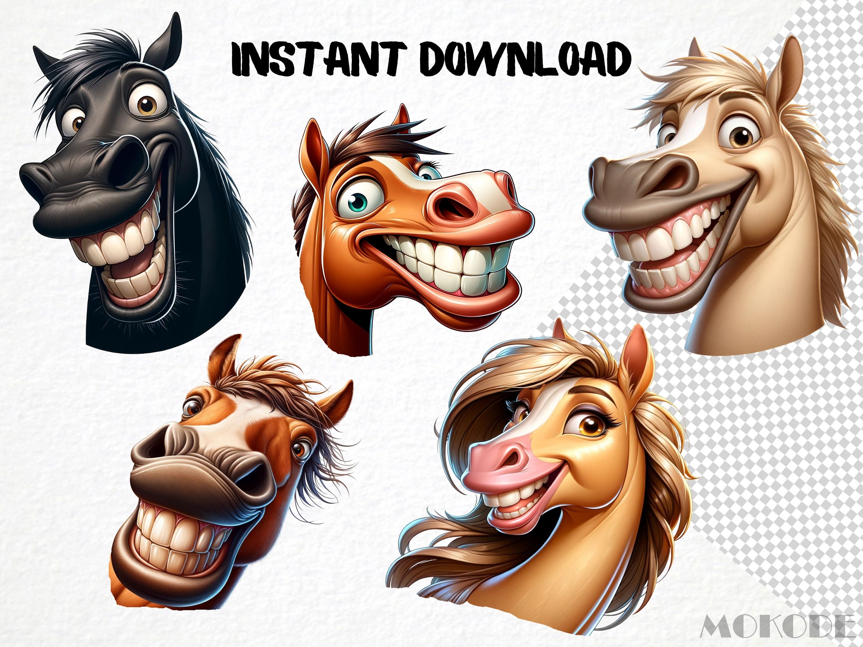 Laughing Horse Caricature Clipart, Cartoon Pony Portrait (16 PNG) - Etsy