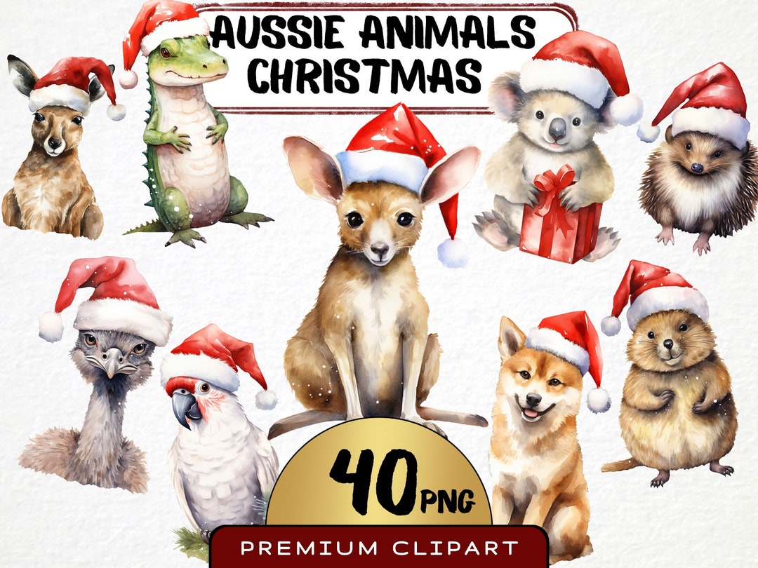 Watercolor Aussie Christmas Animals Clipart, Set of 40, Australian Pets ...