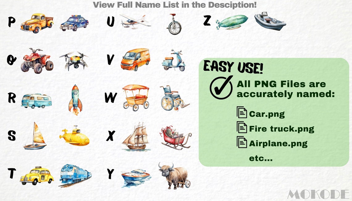Transportation A-Z Clipart, Set of 52, Vehicles Download, Alphabet Clip ...