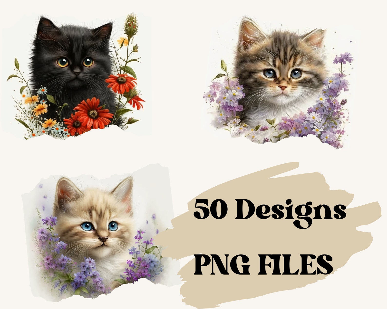 Cute Kittens Clip Art Funny Cats Design Bundle Watercolor Cat - Etsy