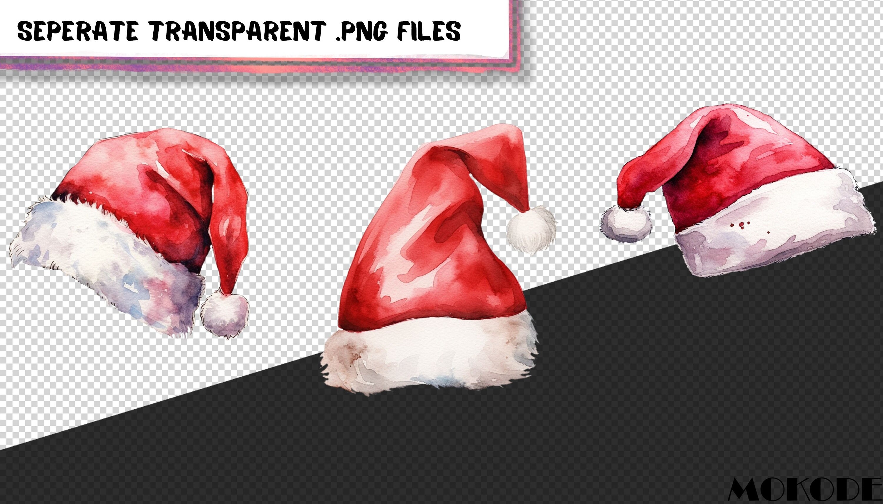 Watercolor Santa Hat Clipart Bundle, Set of 10, Watercolor Christmas ...