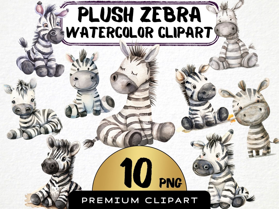 Watercolor Plush Zebra Clipart 10 Png, Cute Stuffed Animal, Nursery ...