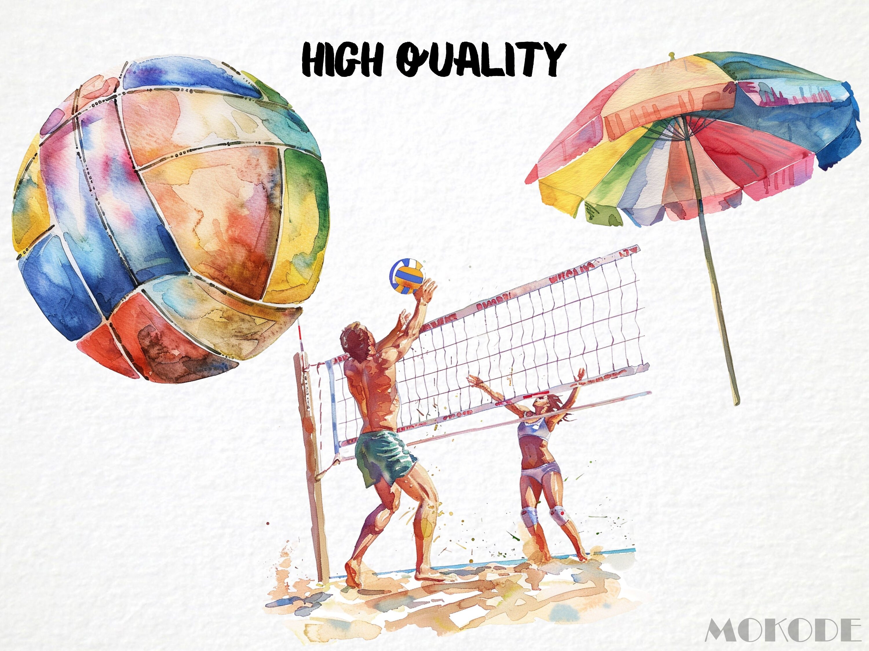 Beach Volleyball Watercolor Clipart, Summer Sports (50 PNG) (digital ...