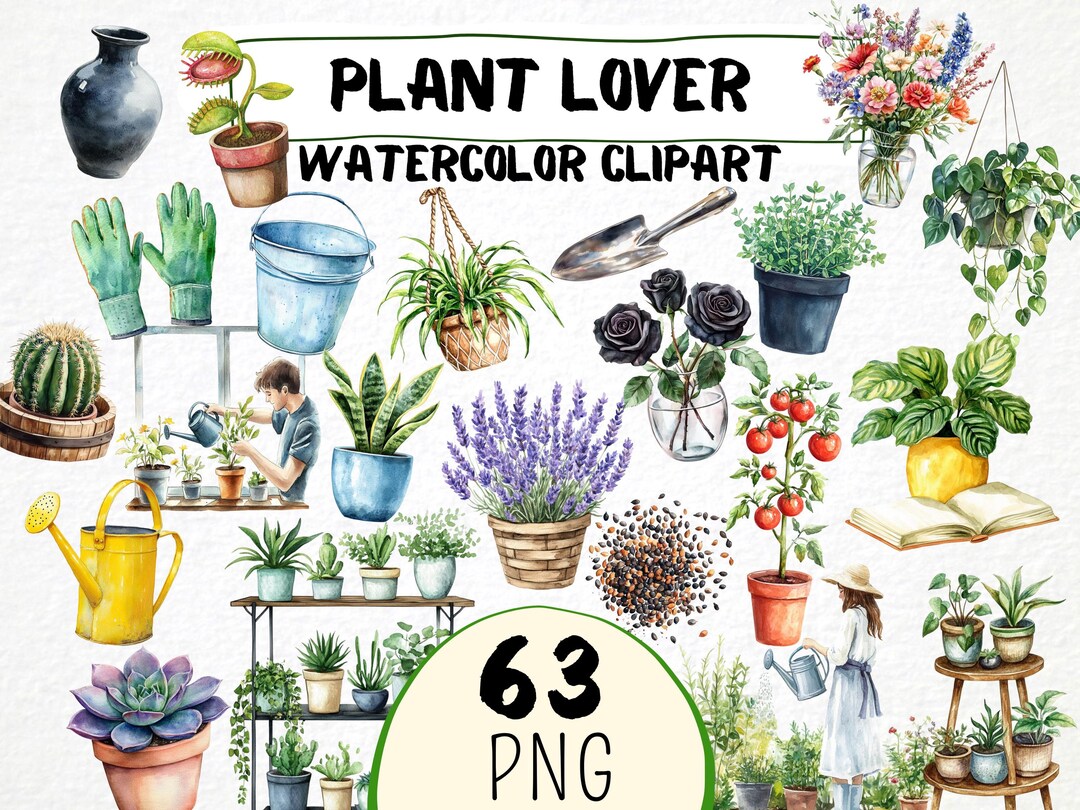 Plant Lover Clipart 62 Png, Watercolor Homegrown Plants, Tulip Flower ...