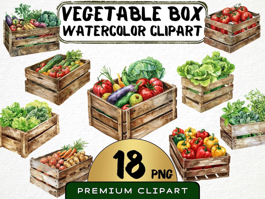 Watercolor Vegetable Box Clipart 18 Png, Fresh Produce, Farmer's ...