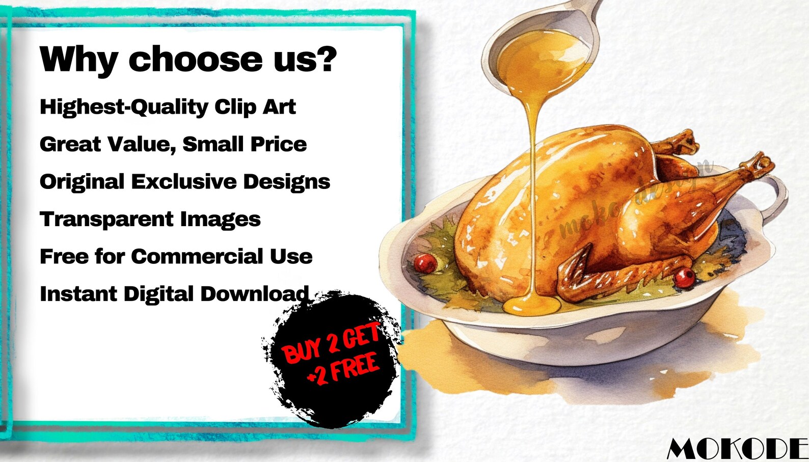 Watercolor Thanksgiving Turkey Dinner Clipart, Festive Food PNG (set of ...