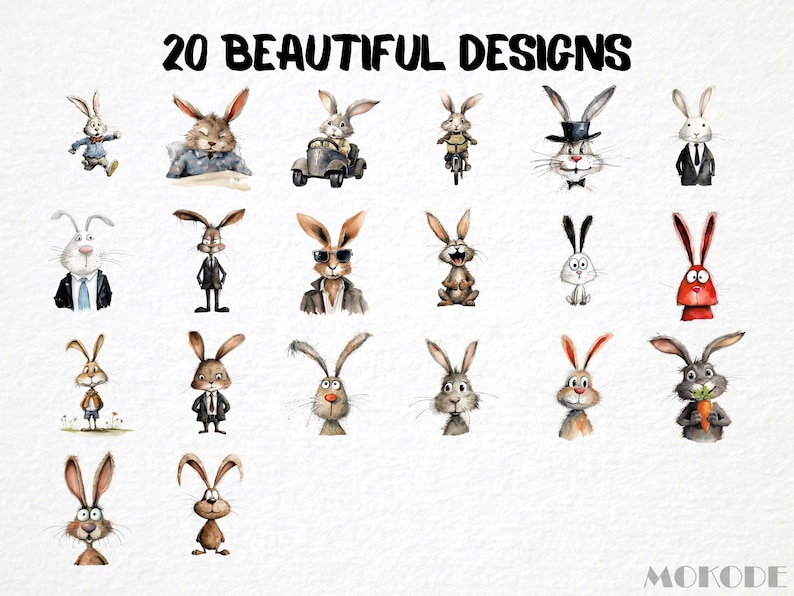 Funny Bunny Clipart 20 Png, Cute Caricature Pets, Quirky Rabbit ...