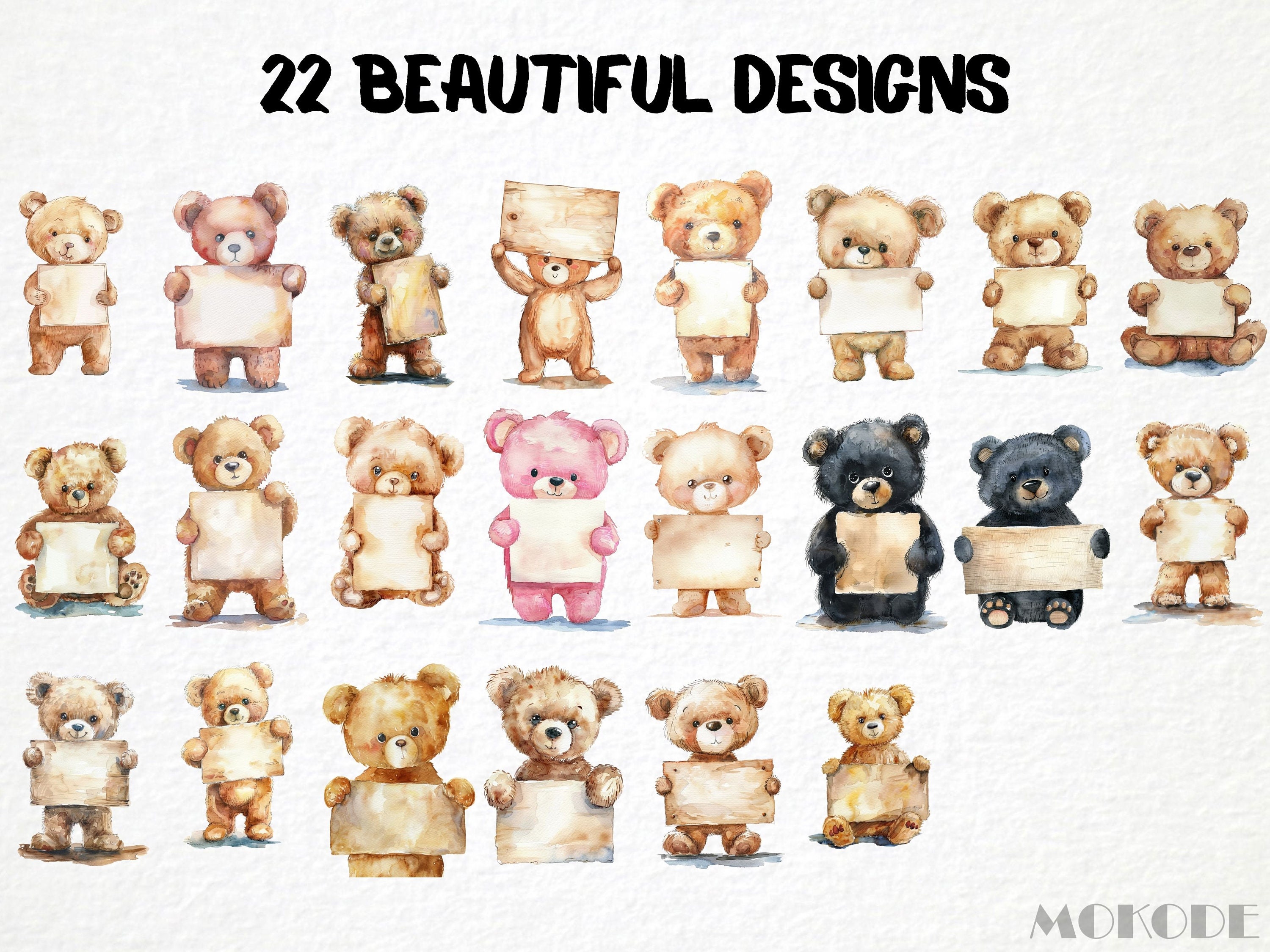 Watercolor Teddy Bear Sign Clipart, 22 PNG Digital Files - Etsy