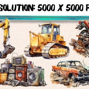 Junkyard Clipart Bundle, Scrap Metal Graphics, Excavator, Rusted Parts ...