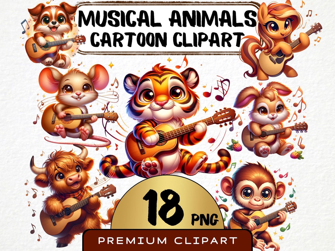 Cute Musical Animals Clipart 18 Png, Cartoon Animals Playing Guitar ...
