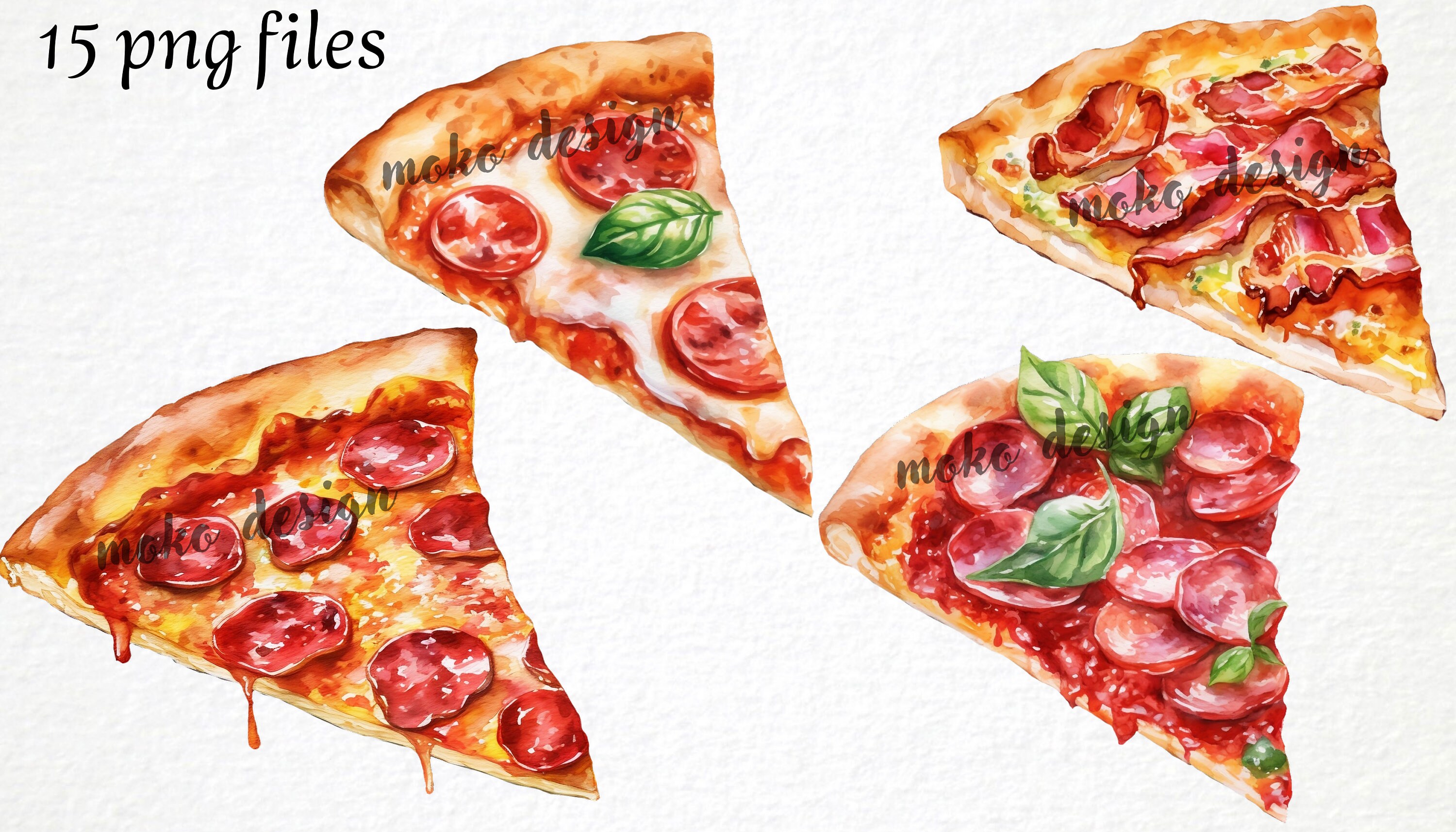 Pizza Clipart Transparent Png Watercolor Digital Instant - Etsy